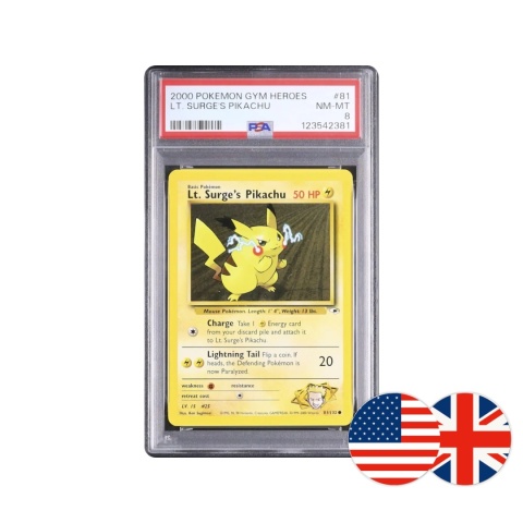 Pokémon TCG Gym Heroes 81/132 - Lt. Surge's Pikachu PSA 8 > PSA